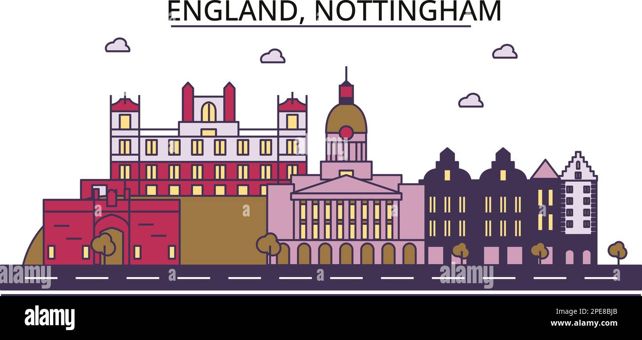 United Kingdom, Nottingham tourism landmarks, vector city travel ...