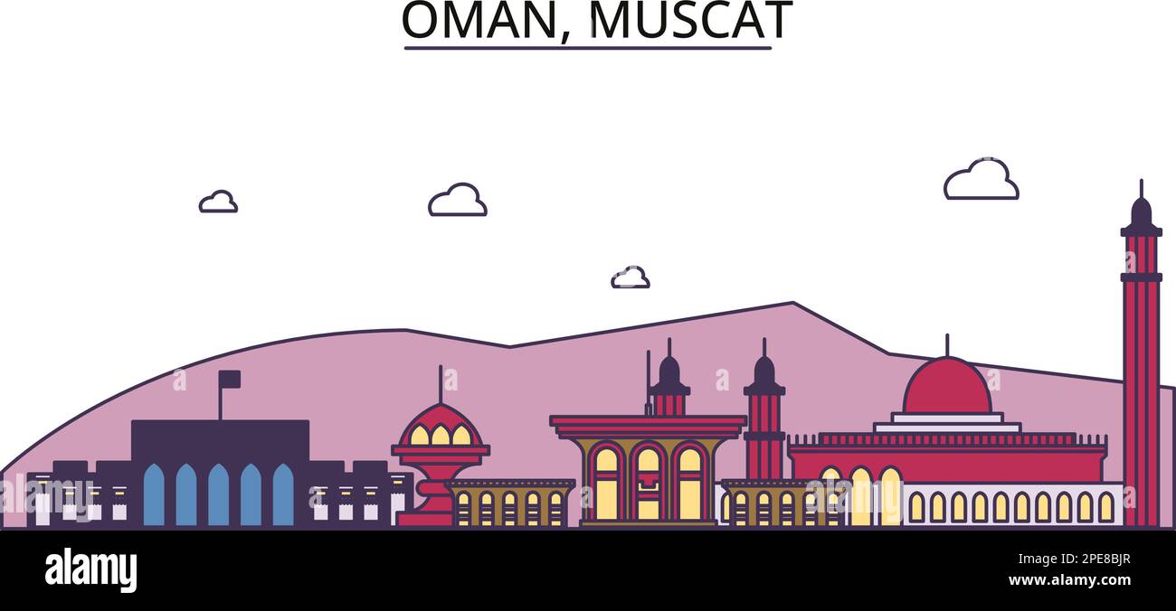 Oman, Muscat tourism landmarks, vector city travel illustration Stock ...