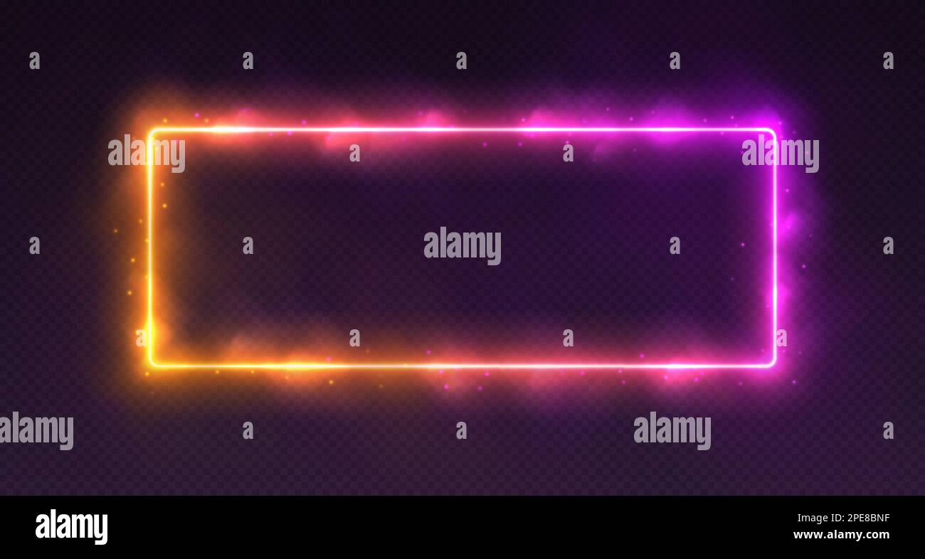 Neon rectangle with smoke and sparkles, gradient LED border with fog ...