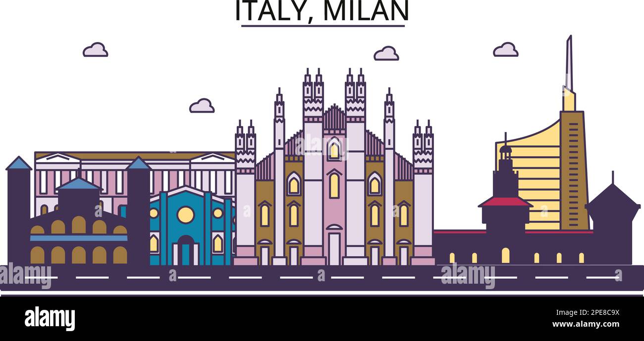 Italy, Milan tourism landmarks, vector city travel illustration Stock ...