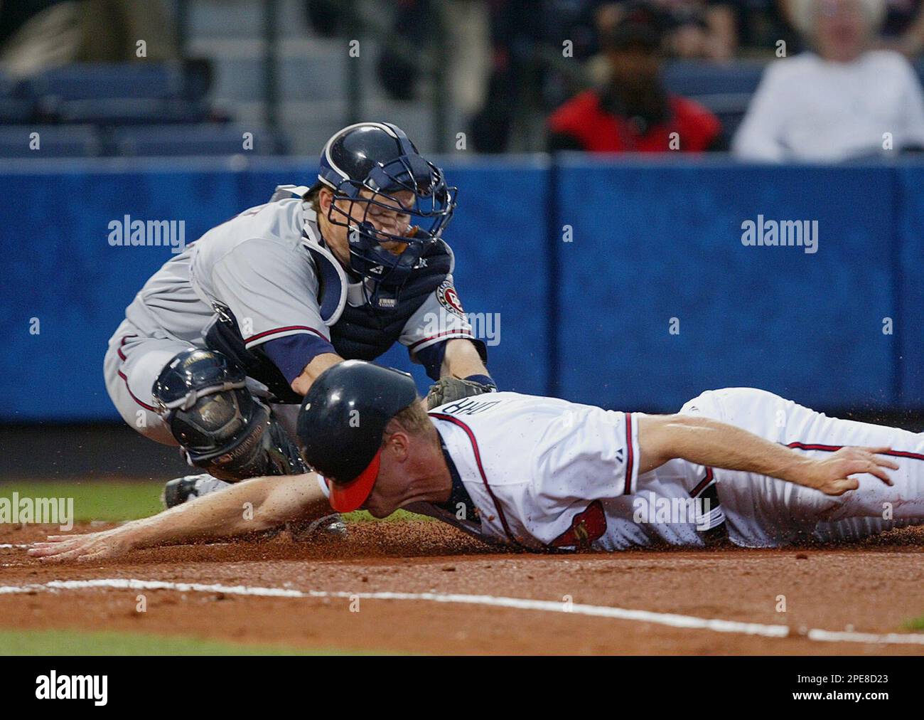 Atlanta Braves' Pete Orr is tagged out by Washington Nationals catcher ...