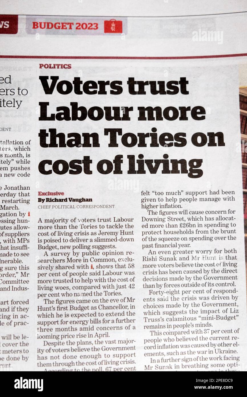 British 'Voters trust Labour UK more than Tories on cost of living' i ...