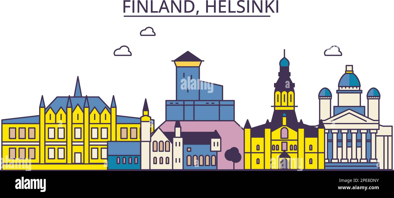 Finland, Helsinki tourism landmarks, vector city travel illustration ...