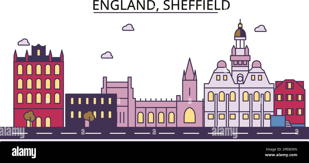United Kingdom, Sheffield tourism landmarks, vector city travel ...