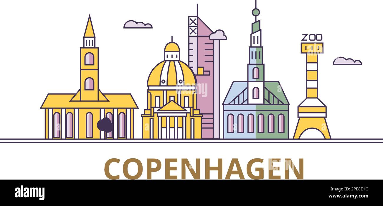 Denmark, Copenhagen City tourism landmarks, vector city travel ...