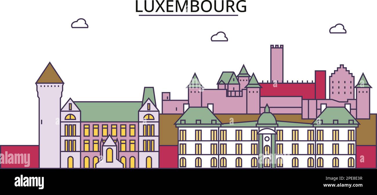 Luxembourg tourism landmarks, vector city travel illustration Stock ...