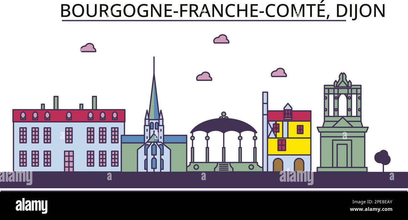 France, Dijon tourism landmarks, vector city travel illustration Stock ...