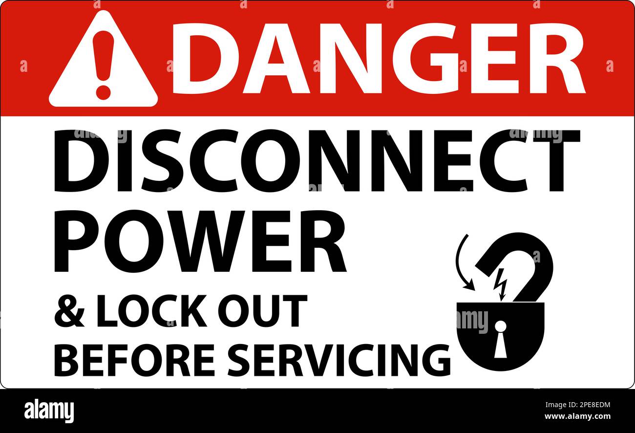 Danger Disconnect Power Label On White Background Stock Vector Image ...