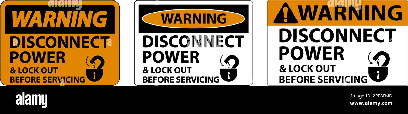 Warning Disconnect Power Label On White Background Stock Vector Image ...