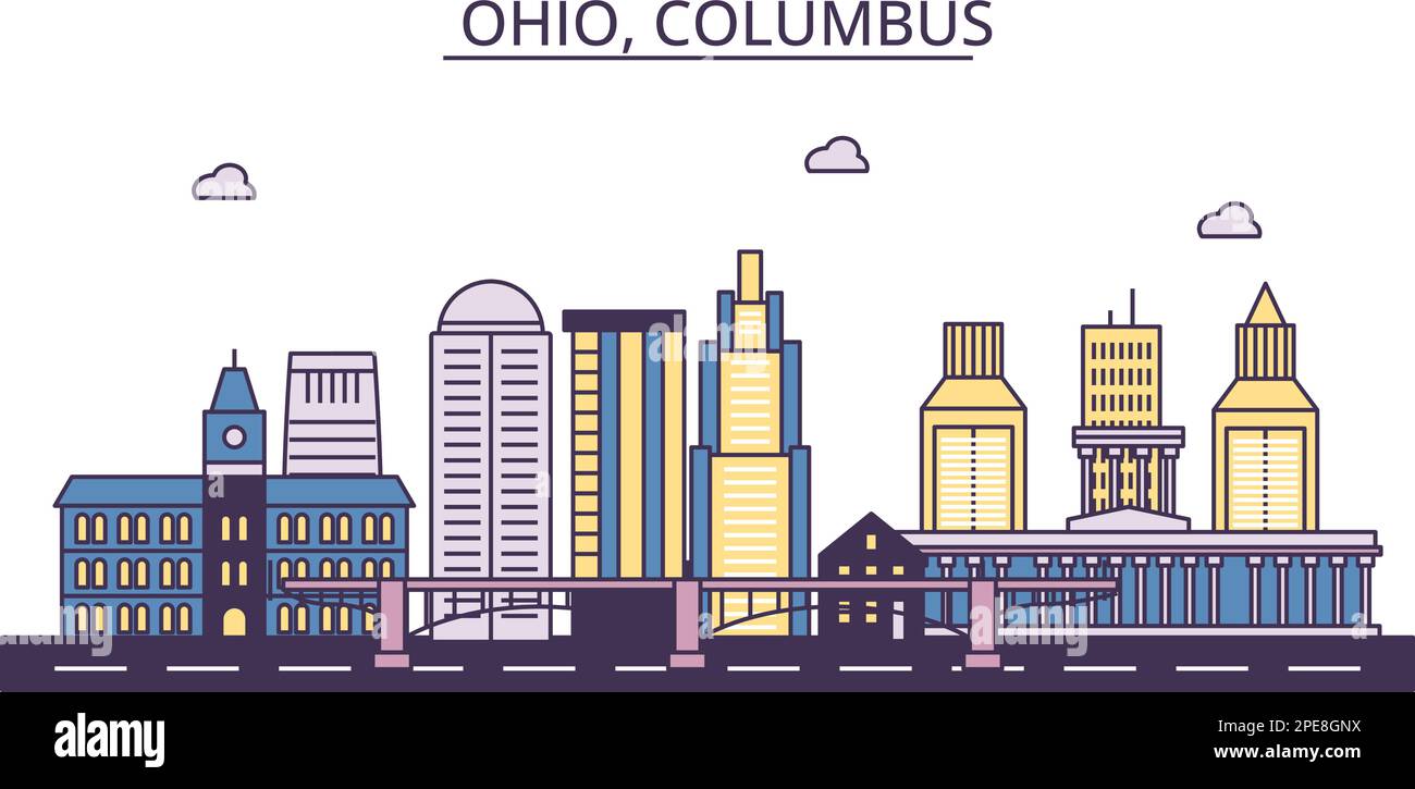 United States, Columbus tourism landmarks, vector city travel ...