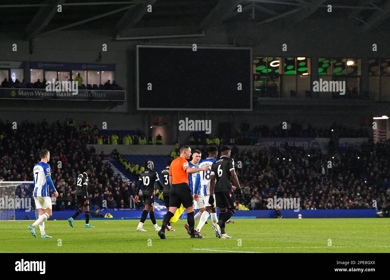Players and officials stop play as the scoreboard malfunctions during ...