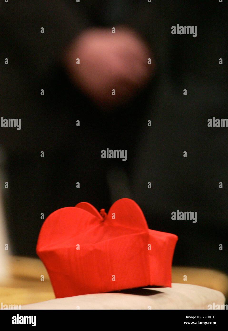 A Cardinal's biretta, the traditional hat worn by Roman Catholic clergy ...