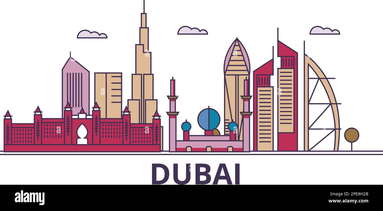 United Arab Emirates, Dubai City tourism landmarks, vector city travel ...