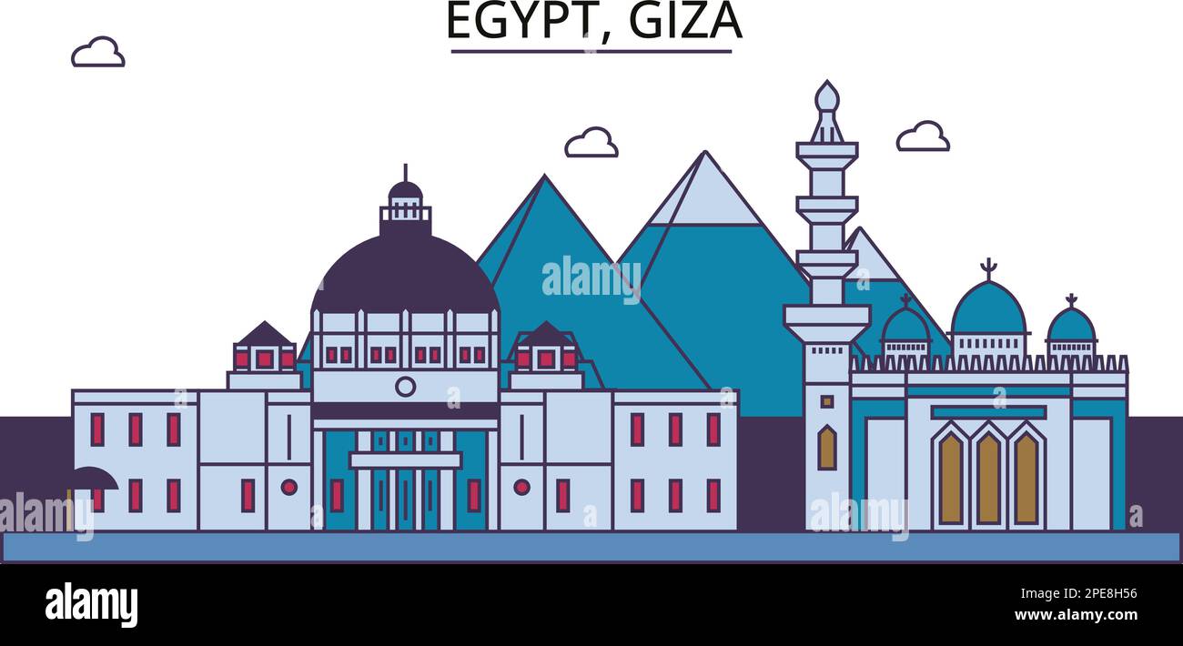 Egypt, Giza tourism landmarks, vector city travel illustration Stock ...