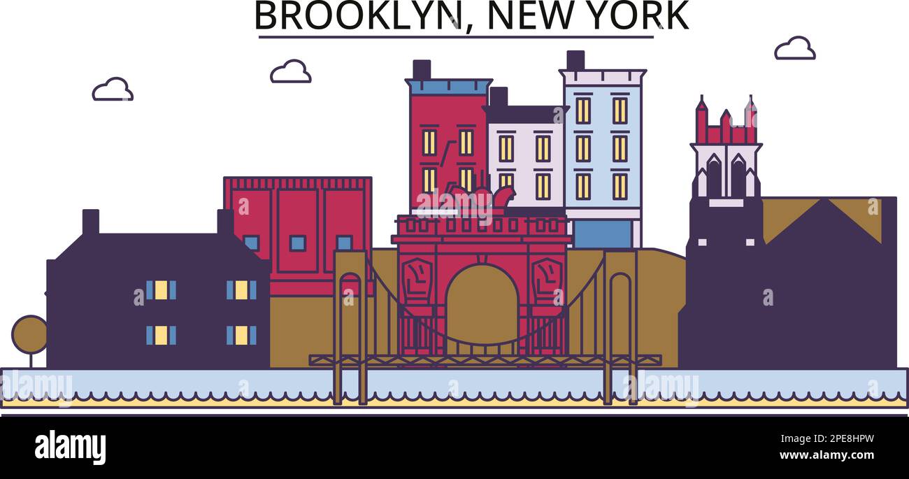 United States, New York Brooklyn tourism landmarks, vector city travel ...
