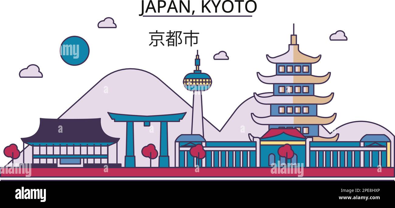 Japan, Kyoto tourism landmarks, vector city travel illustration Stock ...