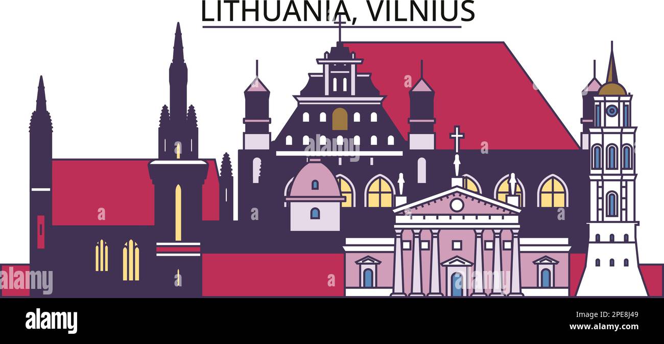 Lithuania, Vilnius tourism landmarks, vector city travel illustration ...