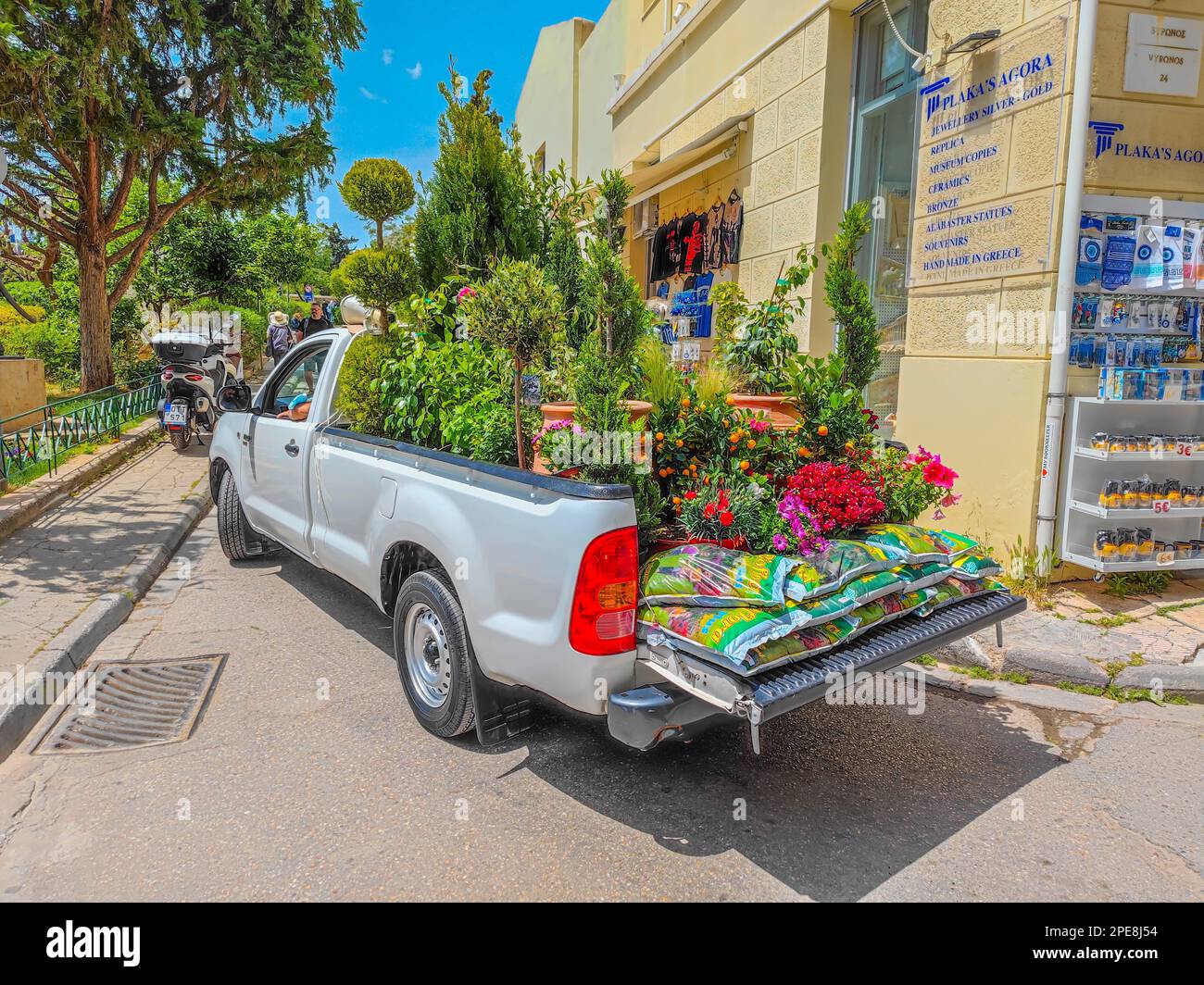 03 15 2023 - Athens, Greece. Image of open car trunk full of various ...