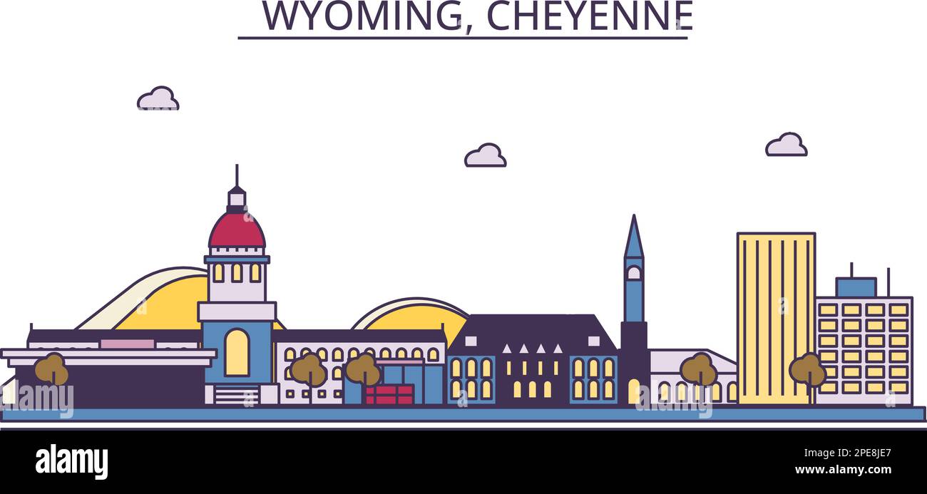 United States, Cheyenne tourism landmarks, vector city travel ...