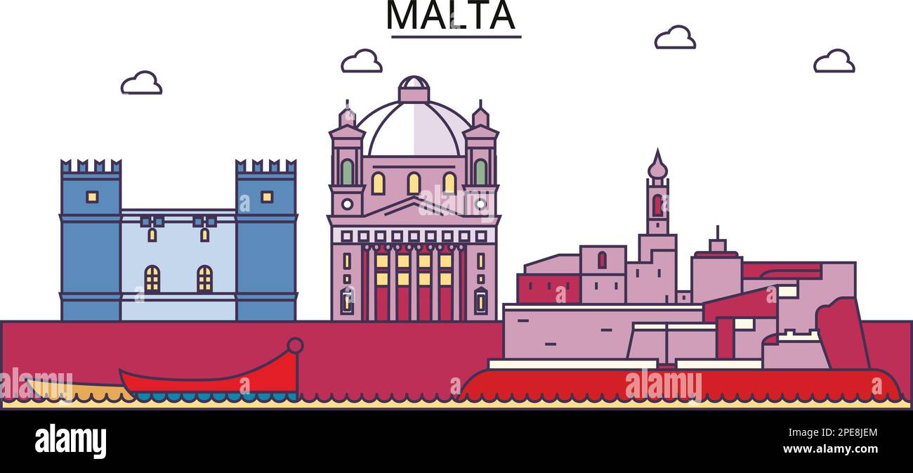 Malta tourism landmarks, vector city travel illustration Stock Vector ...