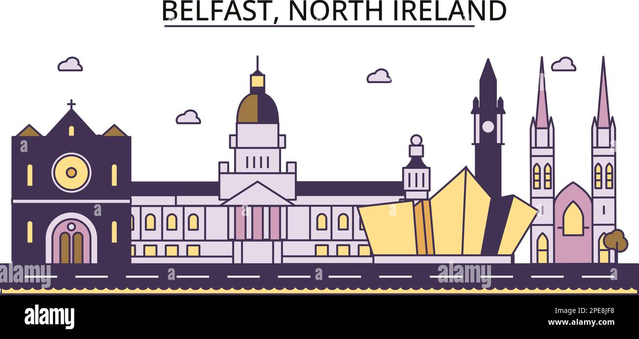 United Kingdom, Belfast tourism landmarks, vector city travel ...