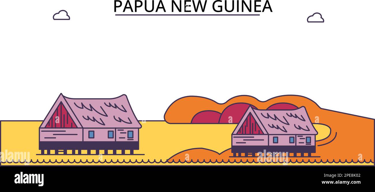 Papua New Guinea tourism landmarks, vector city travel illustration ...
