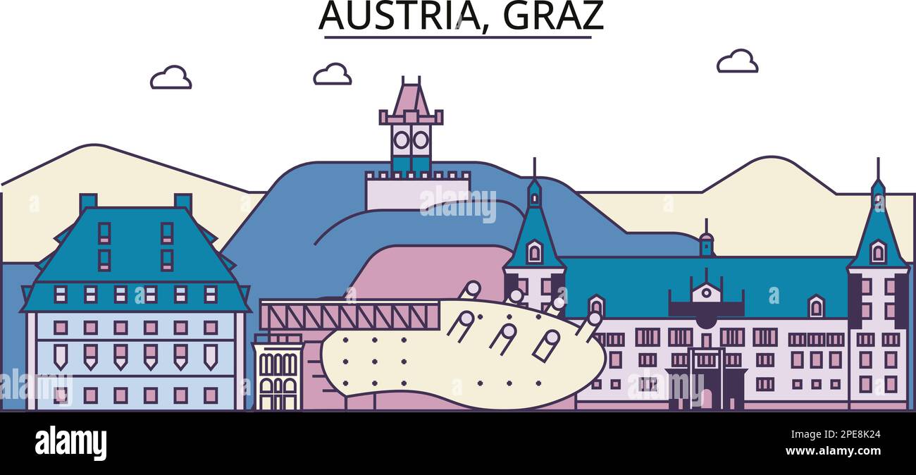 Austria, Graz tourism landmarks, vector city travel illustration Stock ...