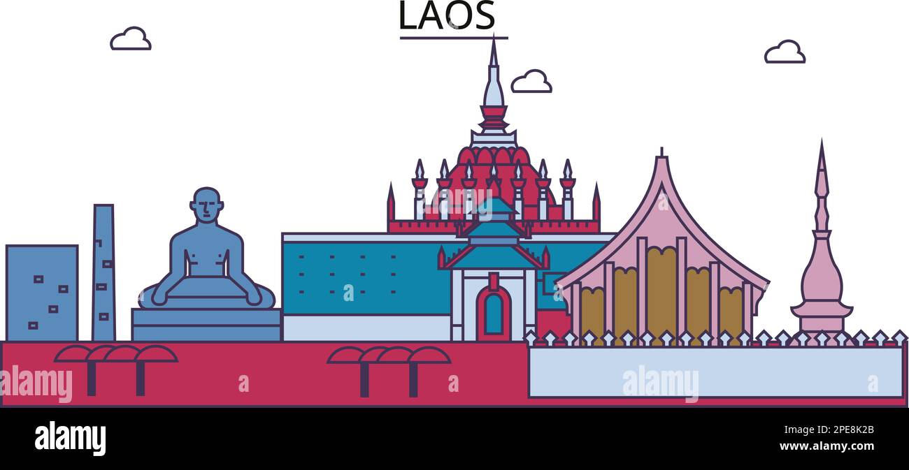 Laos tourism landmarks, vector city travel illustration Stock Vector ...