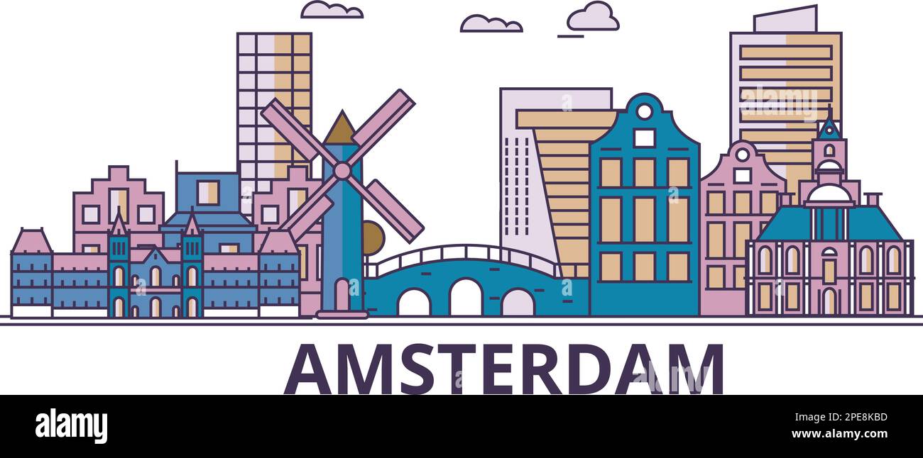 Netherlands, Amsterdam City tourism landmarks, vector city travel ...