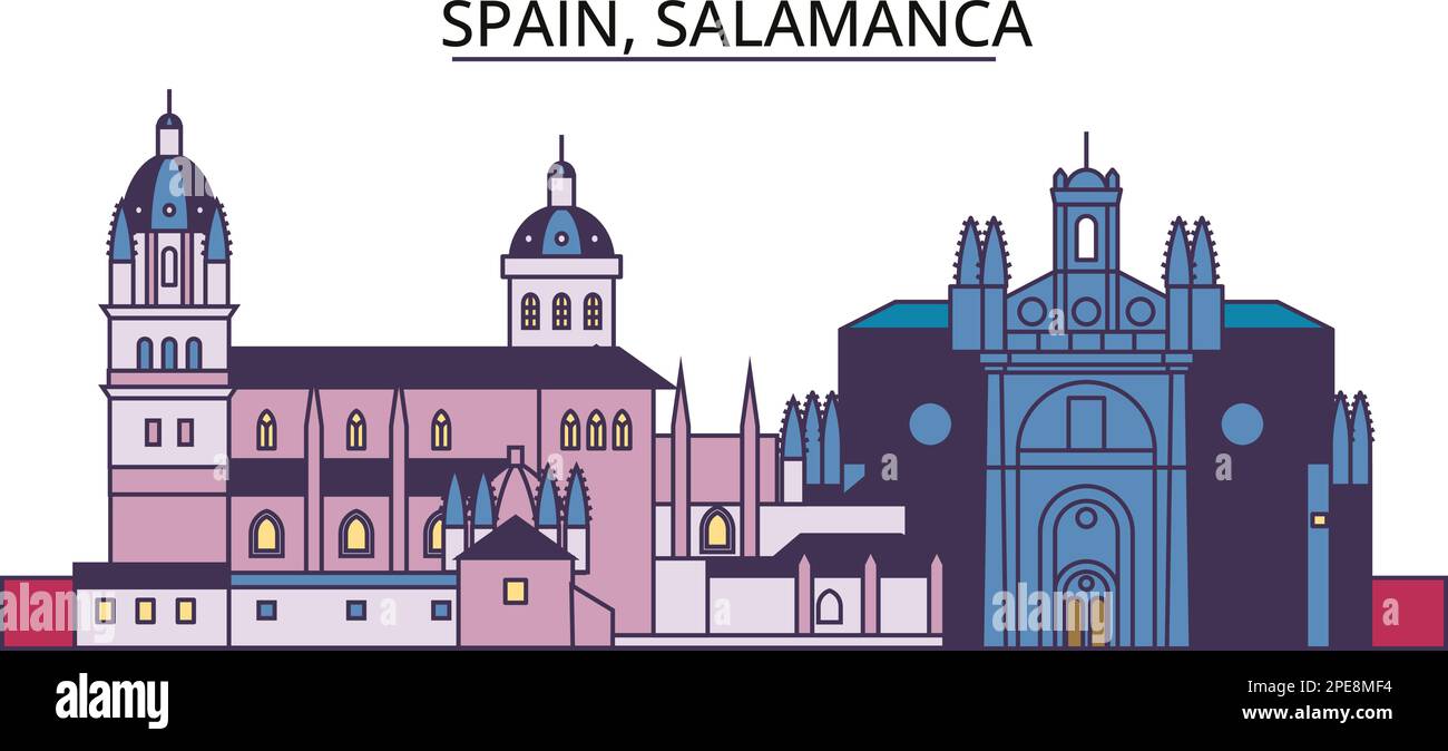 Spain, Salamanca tourism landmarks, vector city travel illustration ...