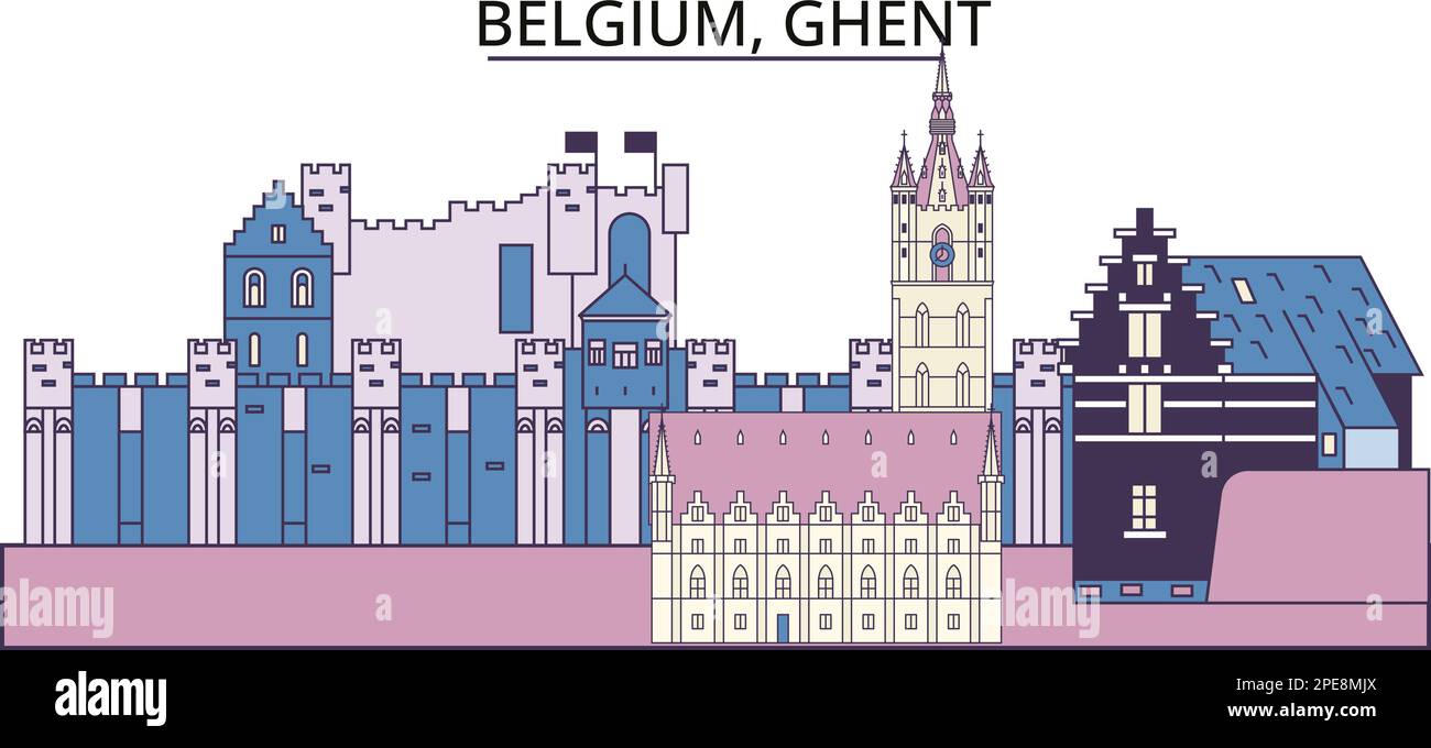Belgium, Ghent tourism landmarks, vector city travel illustration Stock ...