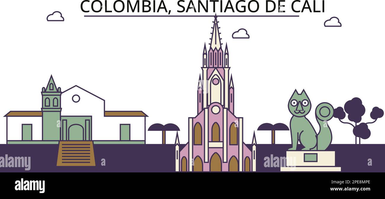 Colombia, Santiago De Cali tourism landmarks, vector city travel ...