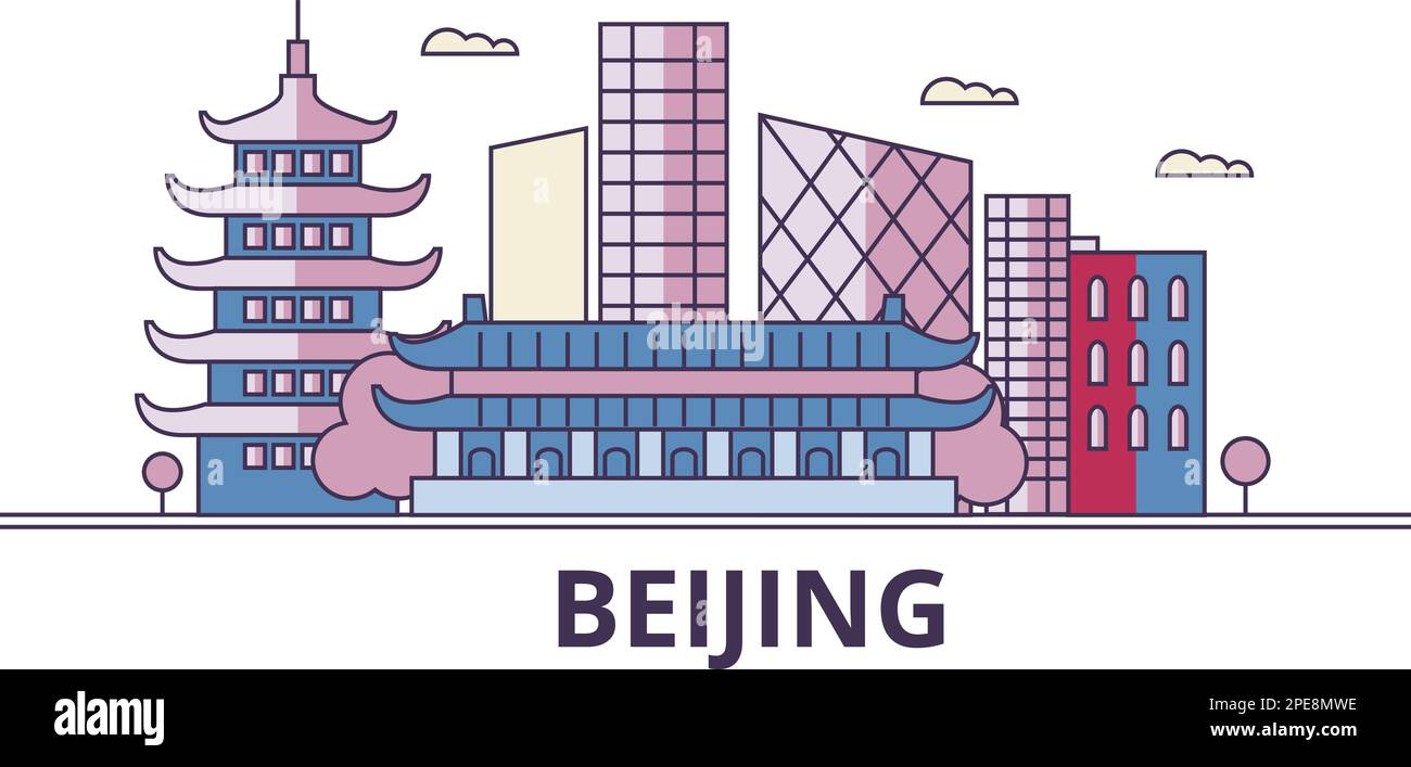 China, Beijing City tourism landmarks, vector city travel illustration ...