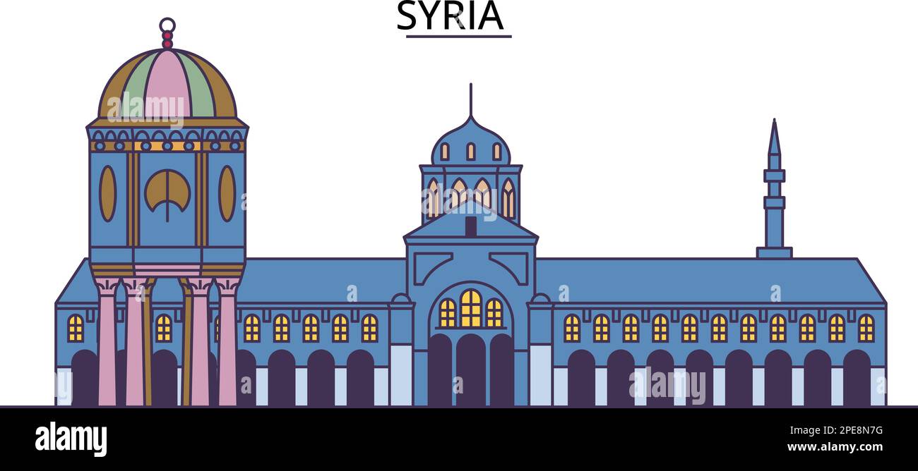 Syria tourism landmarks, vector city travel illustration Stock Vector ...