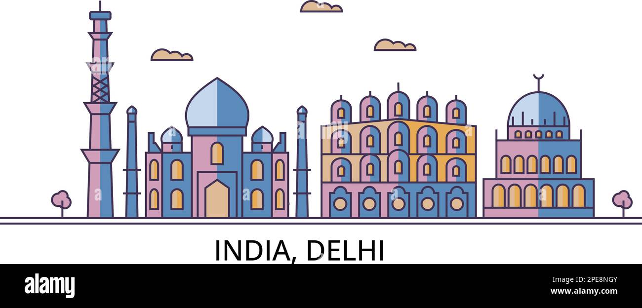India, Delhi City tourism landmarks, vector city travel illustration ...