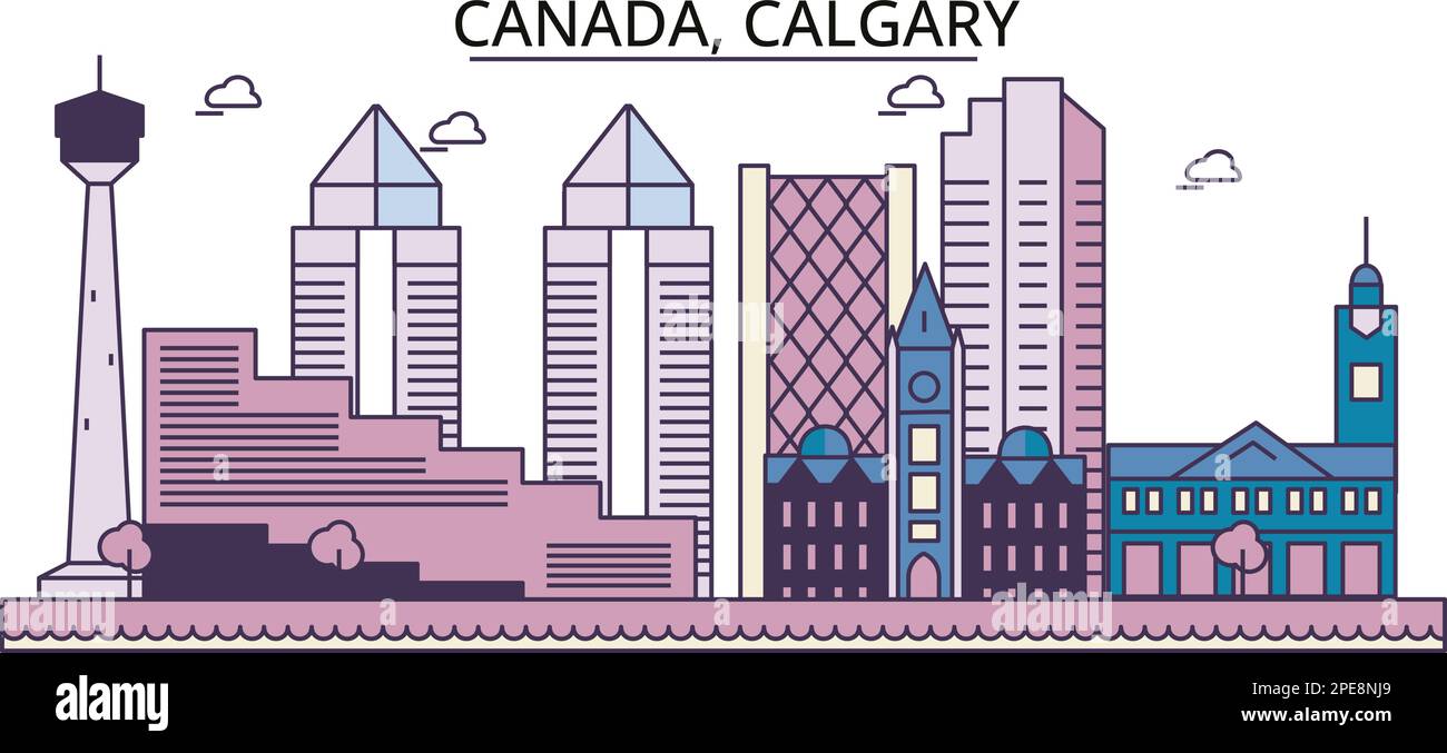 Canada, Calgary tourism landmarks, vector city travel illustration ...