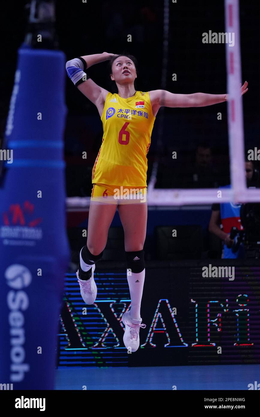 ANKARA, TURKIYE - JUNE 05, 2022: Gong Xiangyu serves during Thailand vs ...