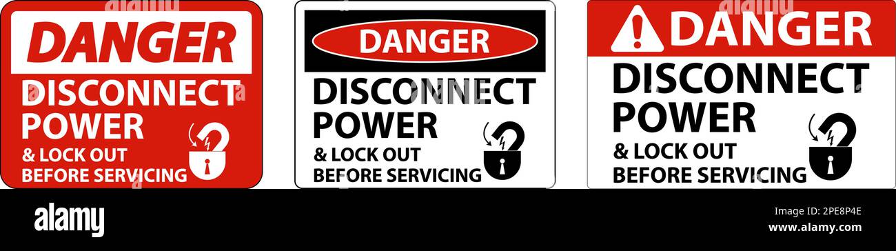 Danger Disconnect Power Label On White Background Stock Vector Image ...
