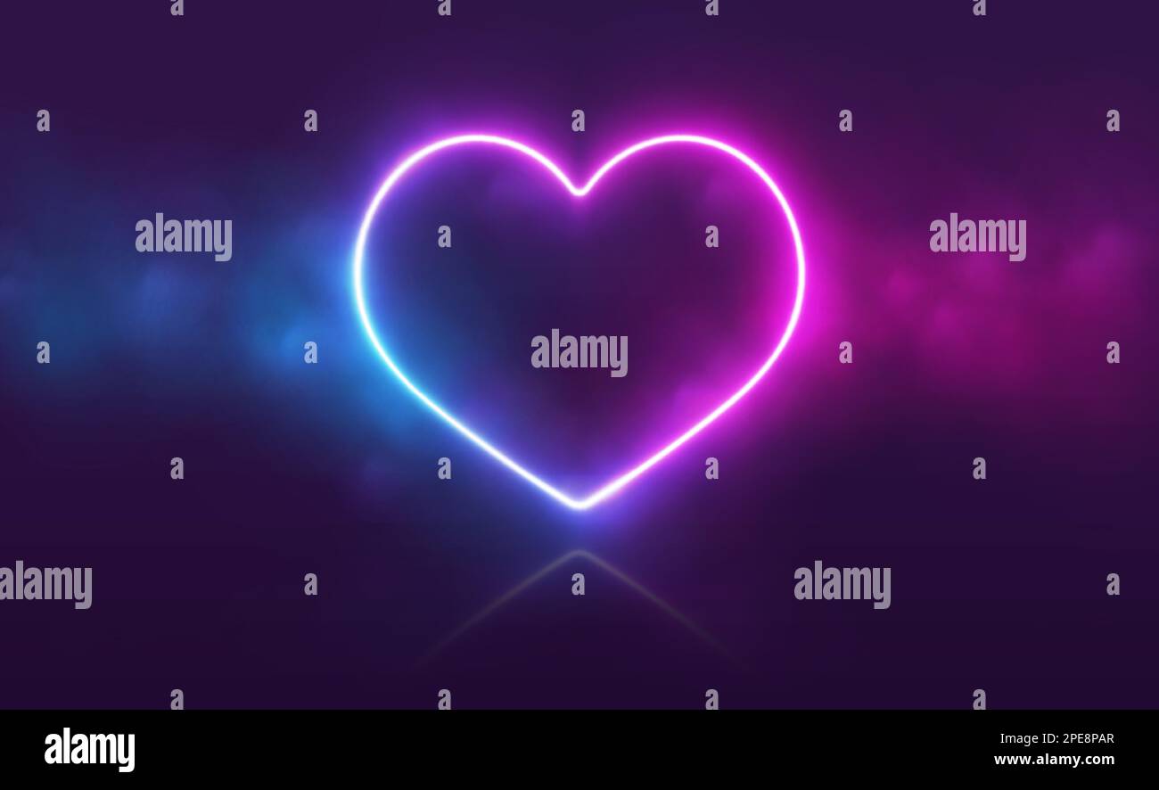 Neon heart with smoke, gradient led border, portal with haze clouds ...
