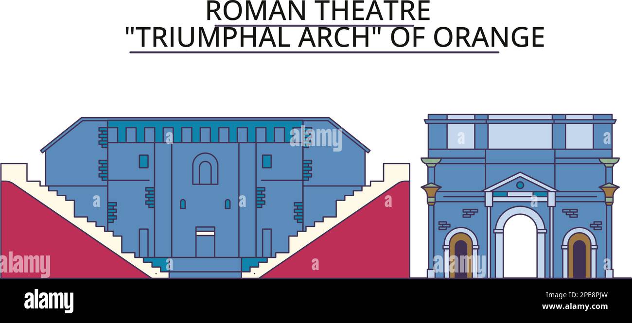 France, Orange tourism landmarks, vector city travel illustration Stock ...