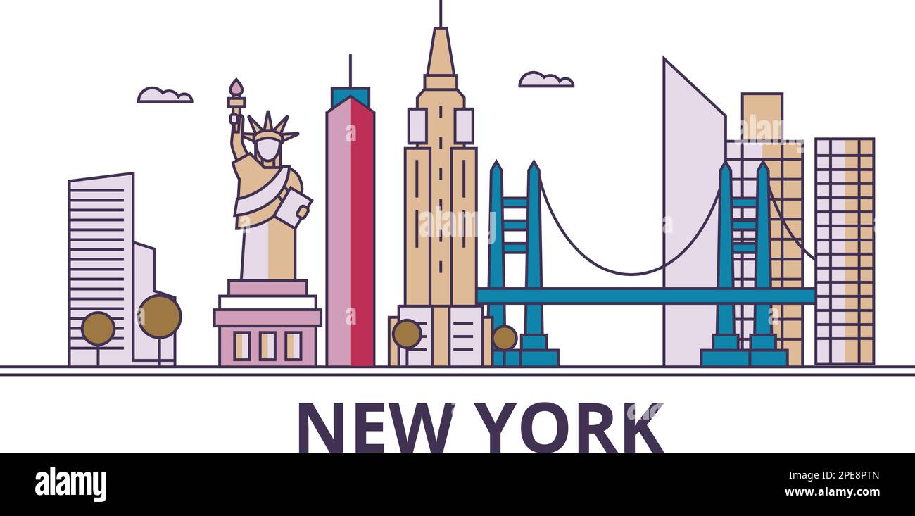 United States, New York tourism landmarks, vector city travel ...