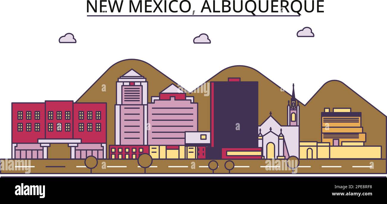 United States, Albuquerque tourism landmarks, vector city travel ...