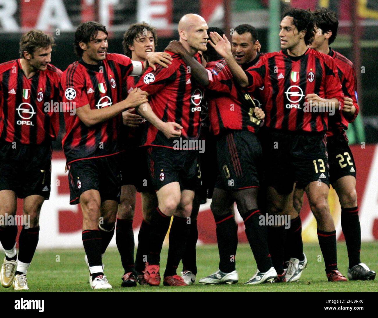 AC Milan Jaap Stam of the Netherlands, center, celebrates with ...