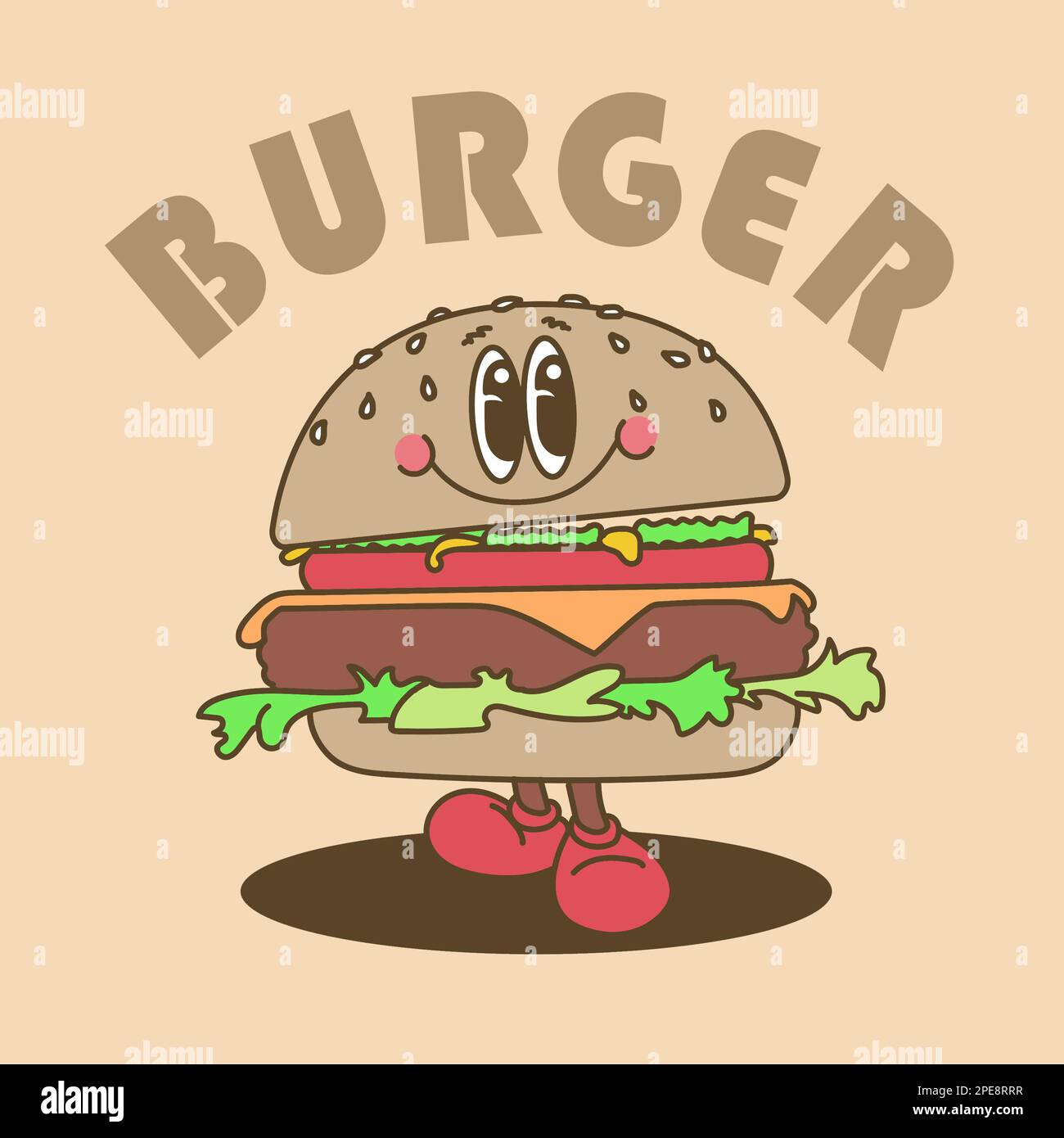 Illustration of happy, smiling hamburger in a bun. Fast food. Walking ...