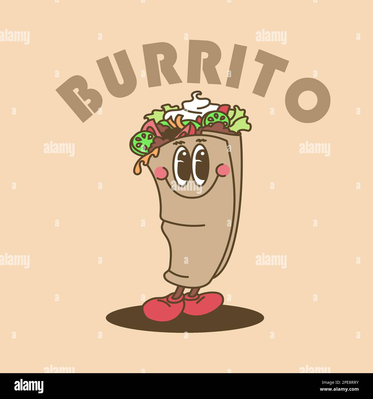 Illustration of happy, smiling burrito. Fast food. Walking Stock Photo ...