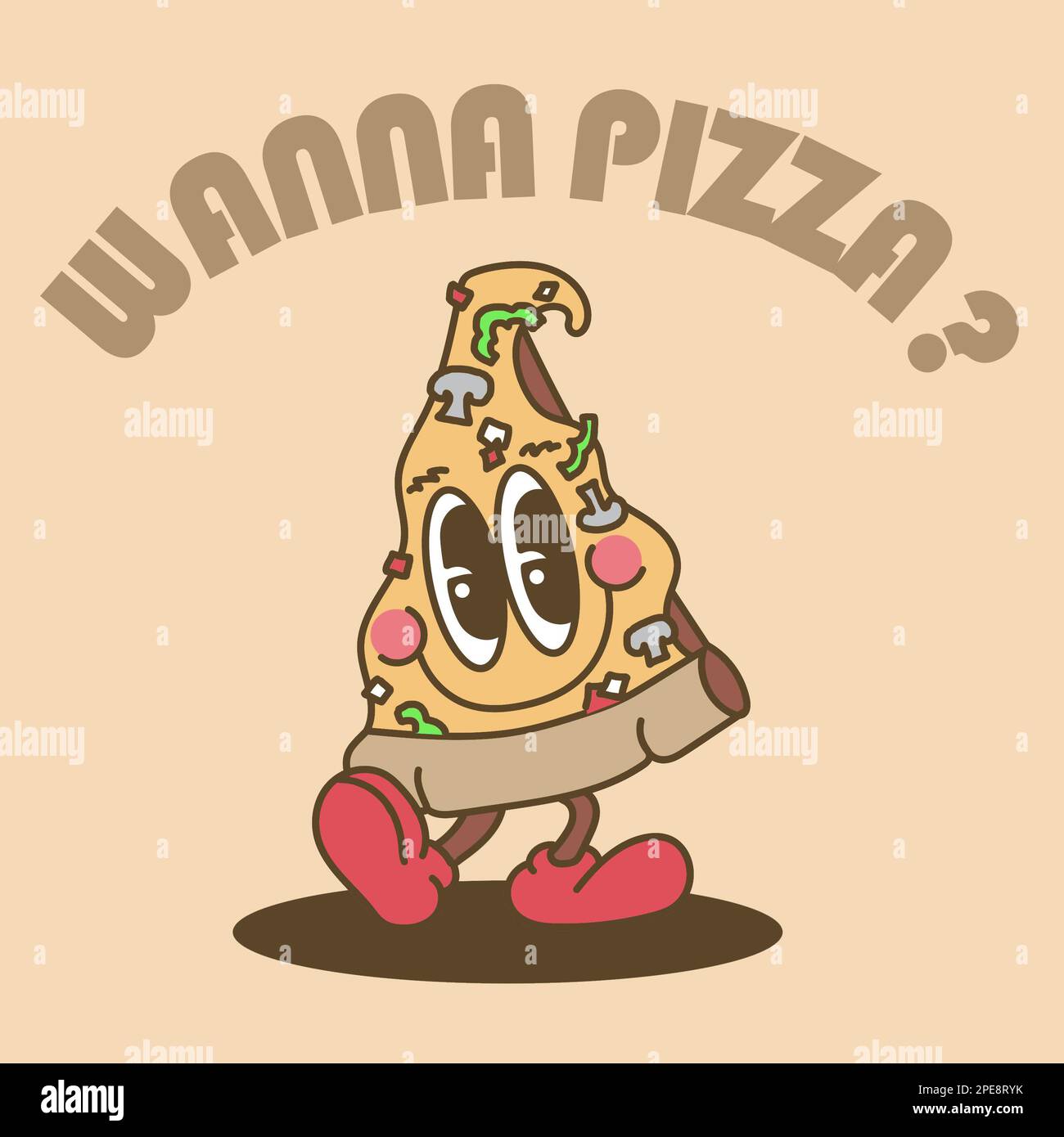 Illustration of happy, smiling slice of pizza. Fast food. Walking Stock ...