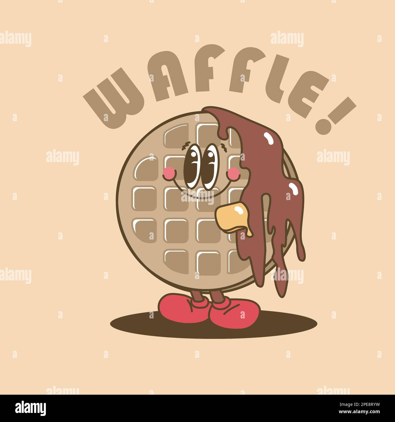 Illustration of happy, smiling waffle with syrup and butter. Fast food ...