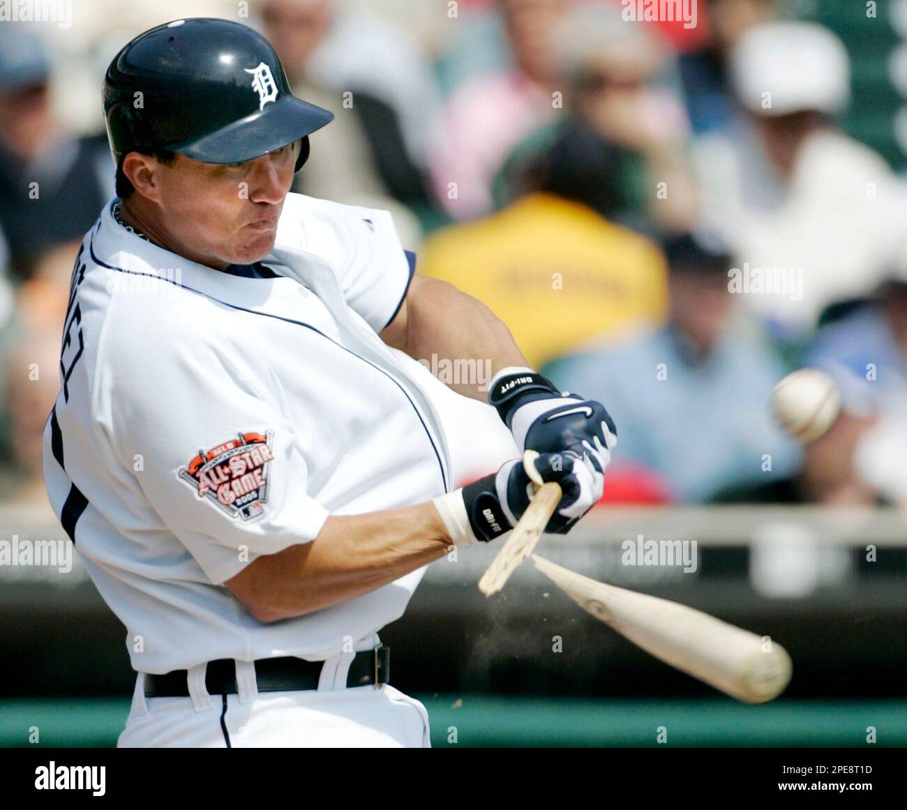 Detroit Tigers' Magglio Ordonez breaks his bat and flies out with the ...