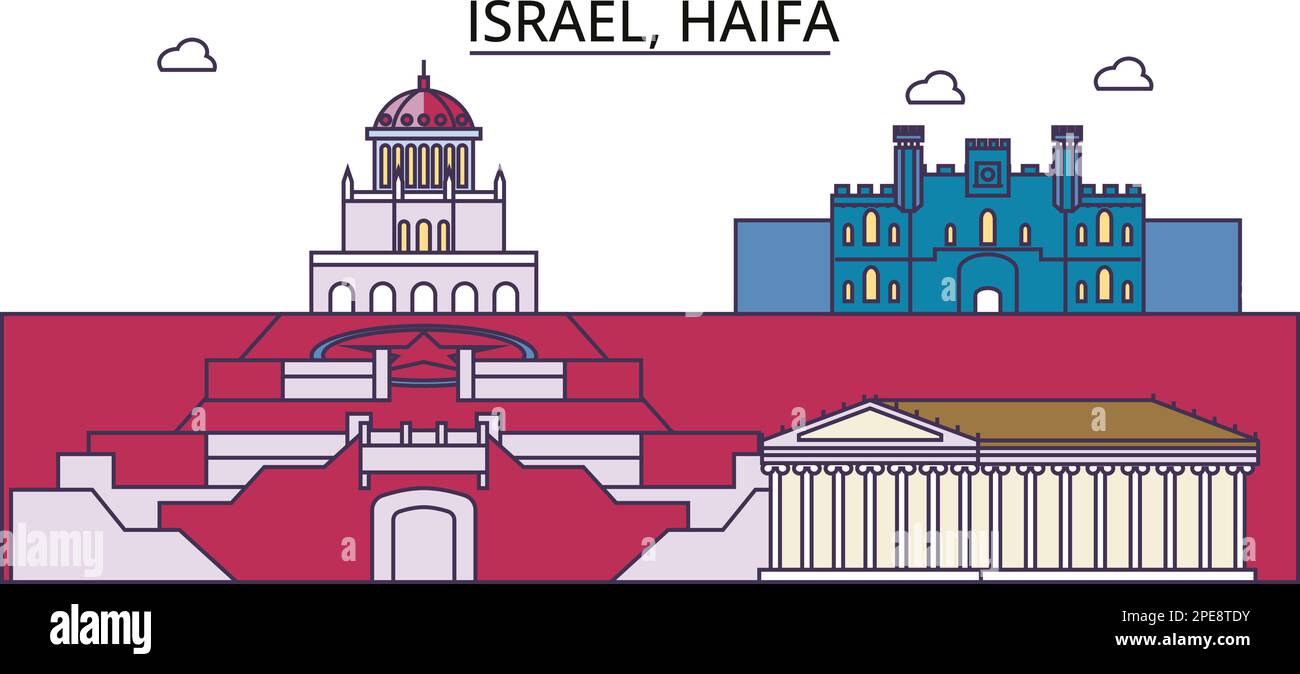 Israel, Haifa tourism landmarks, vector city travel illustration Stock ...