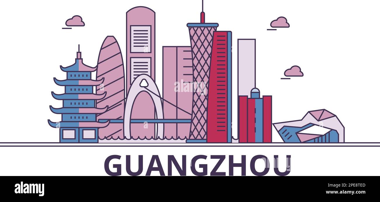 China, Guangzhou City tourism landmarks, vector city travel ...
